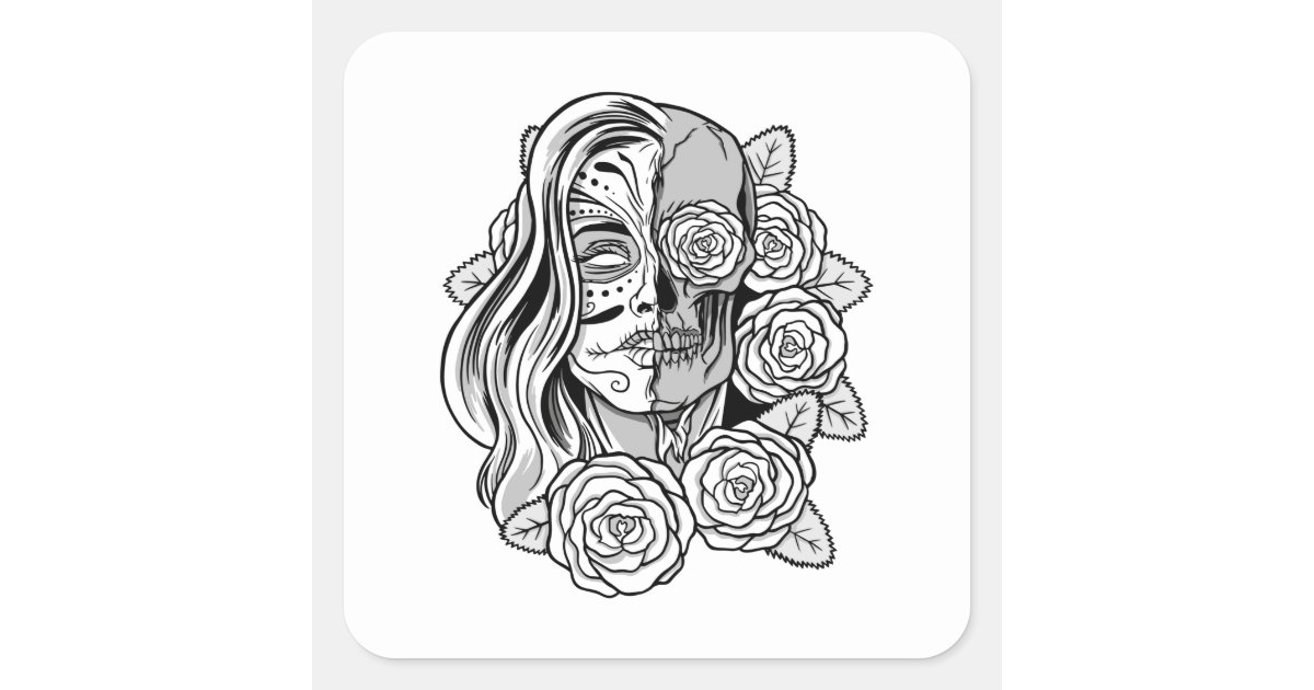 Undead Sugar Skull Square Sticker Zazzle