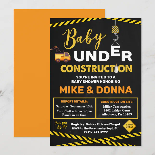 Under Construction Baby Shower Invitation | Zazzle