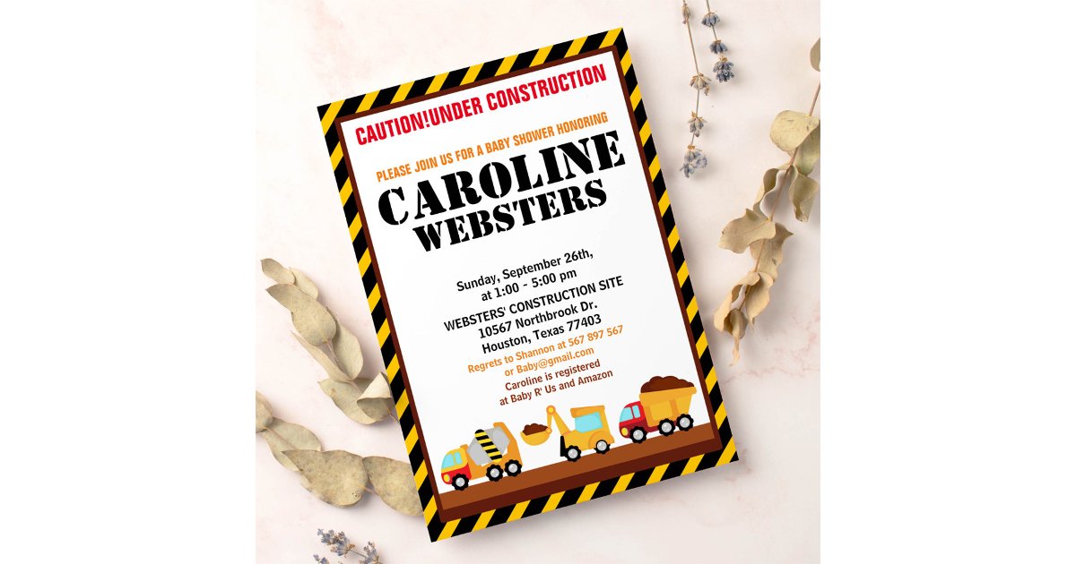 UNDER CONSTRUCTION Baby Shower Party Invitation | Zazzle