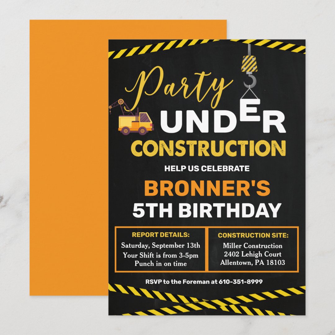 Under Construction Birthday Invitation | Zazzle