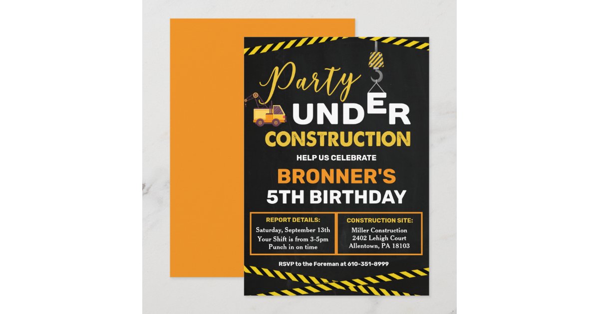 Under Construction Birthday Invitation | Zazzle