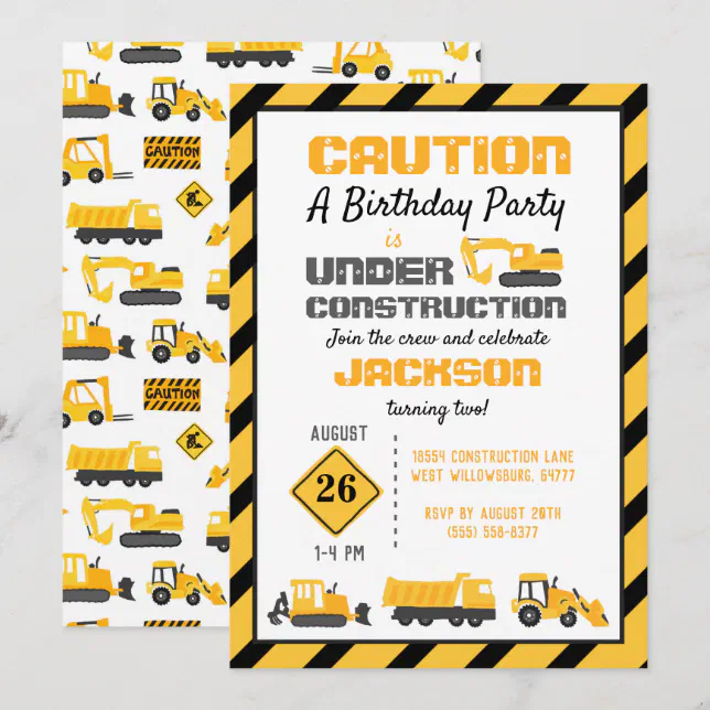 Under Construction Birthday Party Invitation | Zazzle
