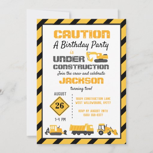 Under Construction Birthday Party Invitation | Zazzle