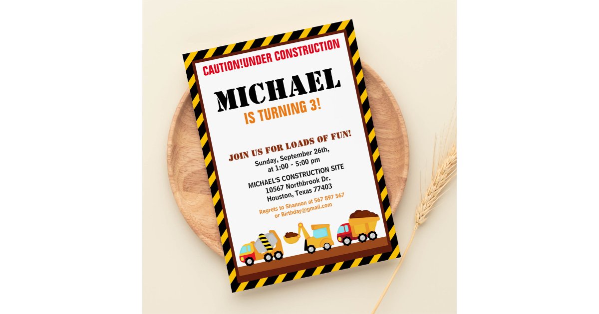 UNDER CONSTRUCTION Birthday Party Invitation | Zazzle