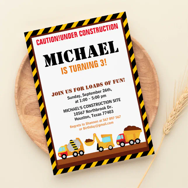 UNDER CONSTRUCTION Birthday Party Invitation | Zazzle