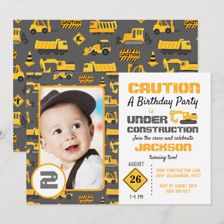 Under Construction Birthday Photo Invitation | Zazzle
