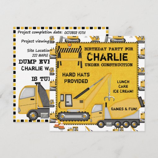 Under Construction Custom Birthday Invitations | Zazzle