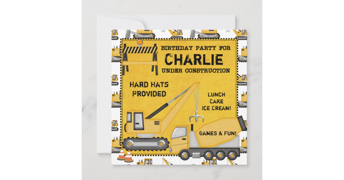Under Construction Custom Birthday Invitations | Zazzle
