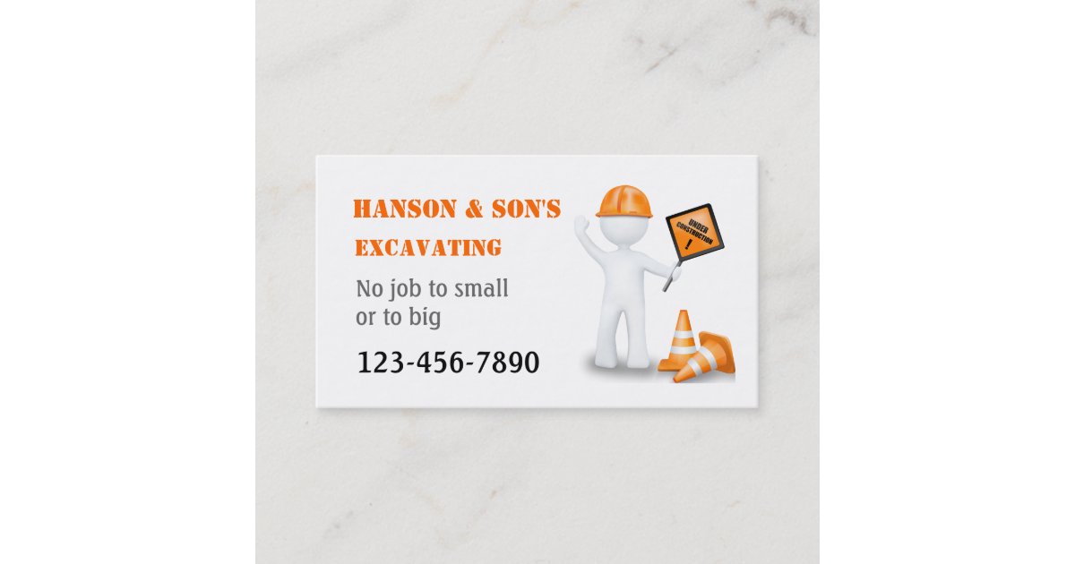 Under Construction Excavating Business Card | Zazzle