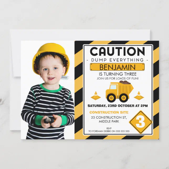 Under Construction Photo Birthday Invitation | Zazzle