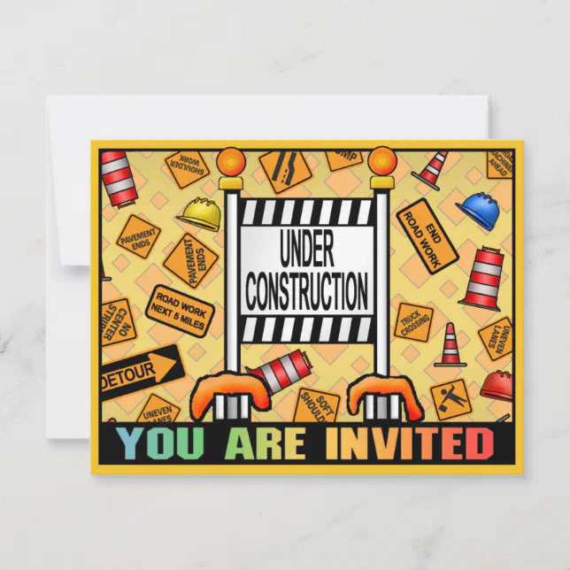 Under Construction Theme Kids Party Invitation | Zazzle