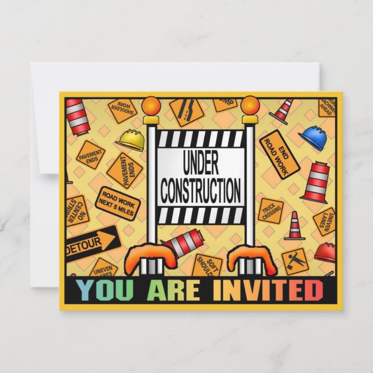 Under Construction Theme Kids Party Invitation | Zazzle