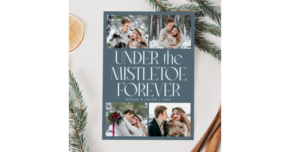 Under the Mistletoe Forever Slate Blue Photo Holiday Card | Zazzle