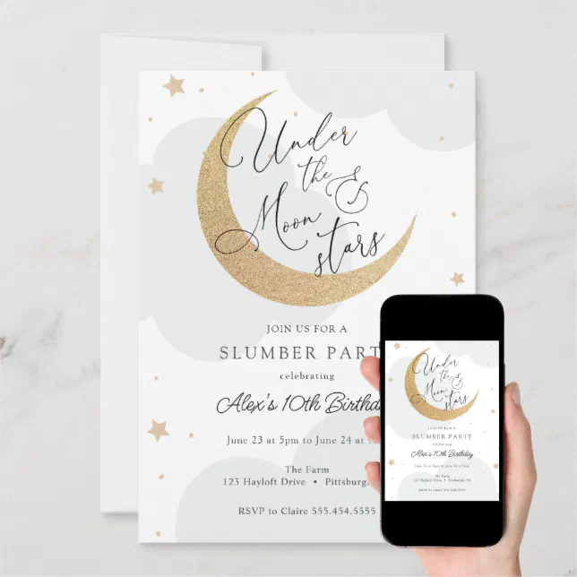 Under the Moon and Stars Sleepover Birthday Invitation | Zazzle