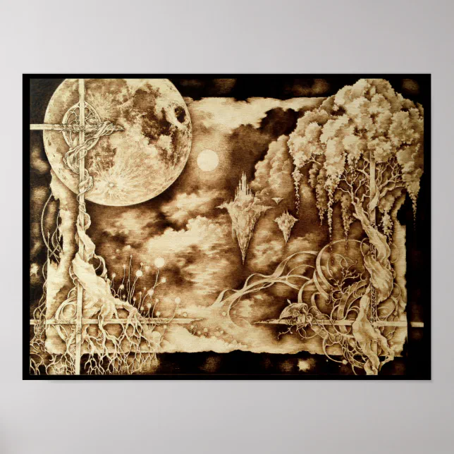 Under The Moonlight - Pyrography Art Poster | Zazzle