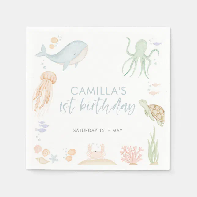 Under The Sea 1st Birthday Sea Animal Napkins | Zazzle