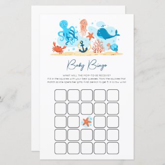 Under the Sea Baby shower bingo game | Zazzle