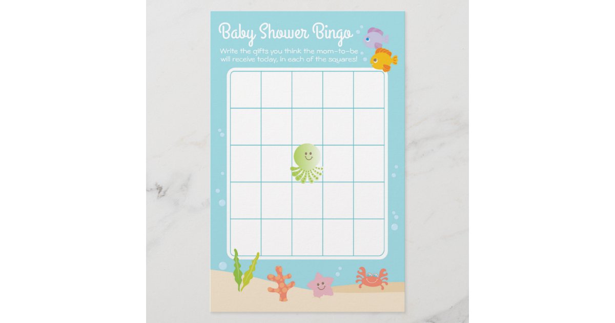 Under the Sea Baby Shower Bingo Game blue & green | Zazzle