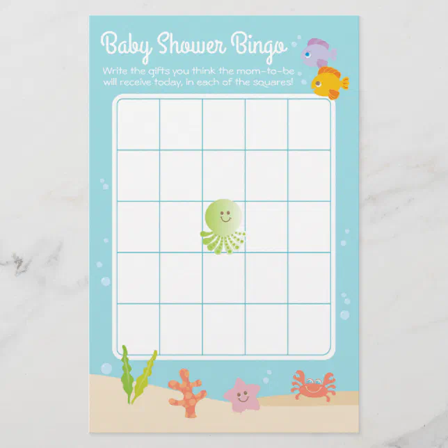 Under the Sea Baby Shower Bingo Game blue & green | Zazzle