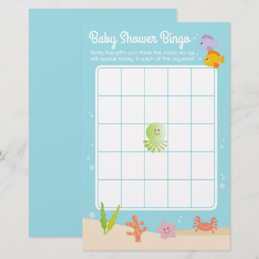 Under the Sea Baby Shower Bingo Game blue & green | Zazzle