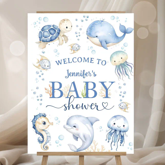Under The Sea Baby Shower Blue Ocean Welcome Sign | Zazzle