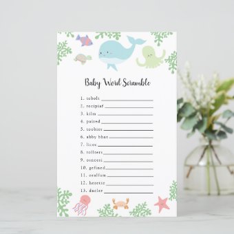 Under the Sea Baby Shower Word Scramble Game | Zazzle
