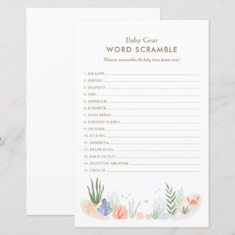 Under the Sea Baby Shower Word Scramble Game | Zazzle