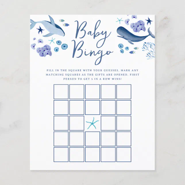 Under the Sea Blue Boy Whale Baby Bingo Game | Zazzle
