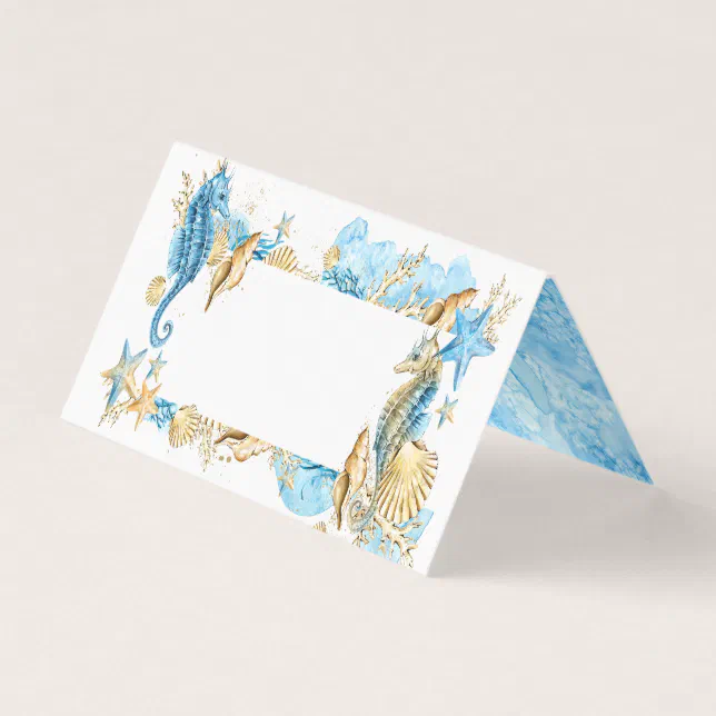 Under the Sea Blue Gold Blank Table Place Card | Zazzle