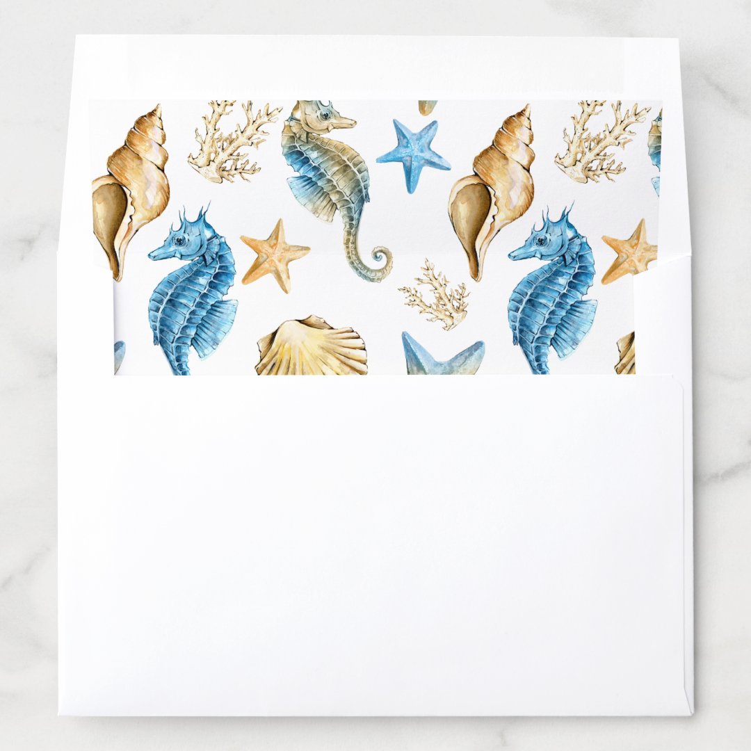Under the Sea Blue & Gold Envelope Liner | Zazzle