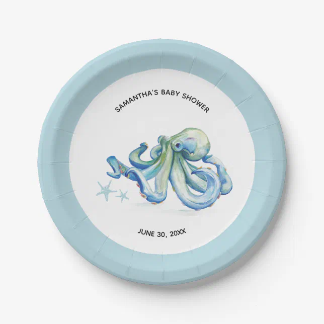Under The Sea Blue Octopus Paper Plates | Zazzle