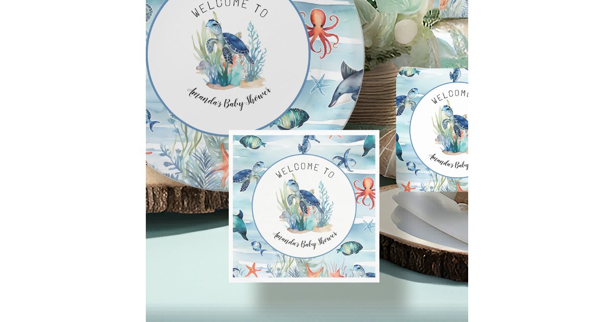 Under the Sea Blue Turtle Boy Baby Shower Napkins | Zazzle