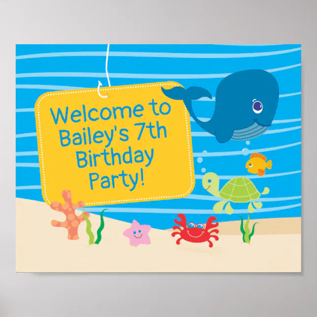 Under the Sea Creatures Birthday Poster | Zazzle