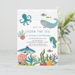 Under the Sea Creatures Marine Life Birthday Invitation | Zazzle