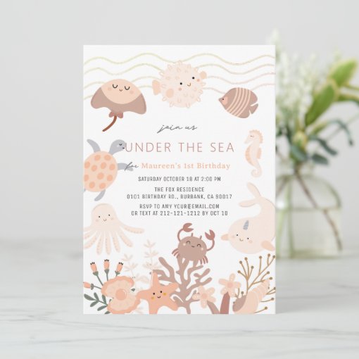 Under the Sea Creatures Pink Girl Birthday Invitation | Zazzle