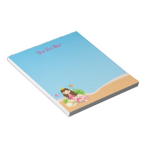 Under the Sea Cute Brunette Mermaid Custom Name Notepad | Zazzle