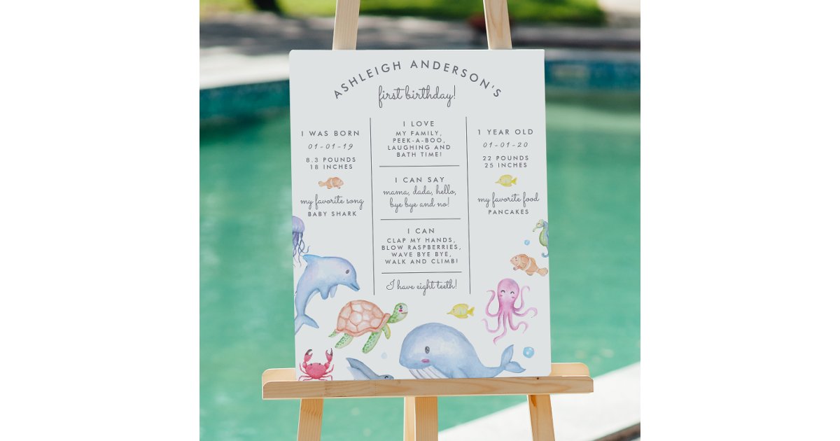 Under The Sea | Cute Nautical Birthday Milestone Poster | Zazzle