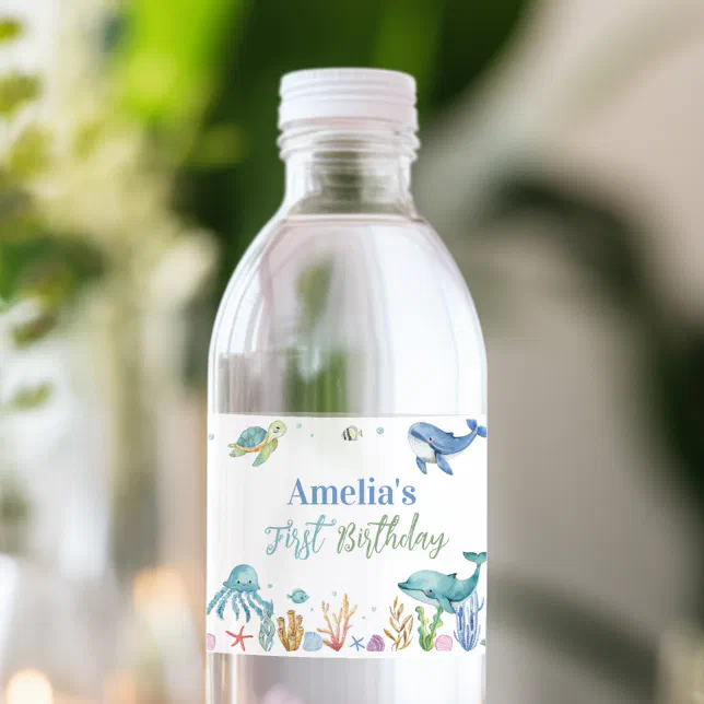 Under the Sea Cute Ocean Animals Birthday Water Bottle Label | Zazzle