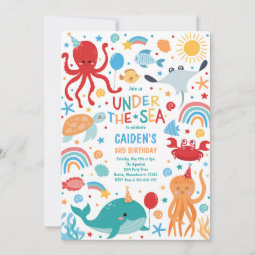 Under The Sea Cute Sea Creatures Birthday Party Invitation | Zazzle