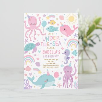 Under The Sea Cute Sea Creatures Birthday Party Invitation | Zazzle