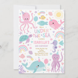 Under The Sea Cute Sea Creatures Birthday Party Invitation | Zazzle