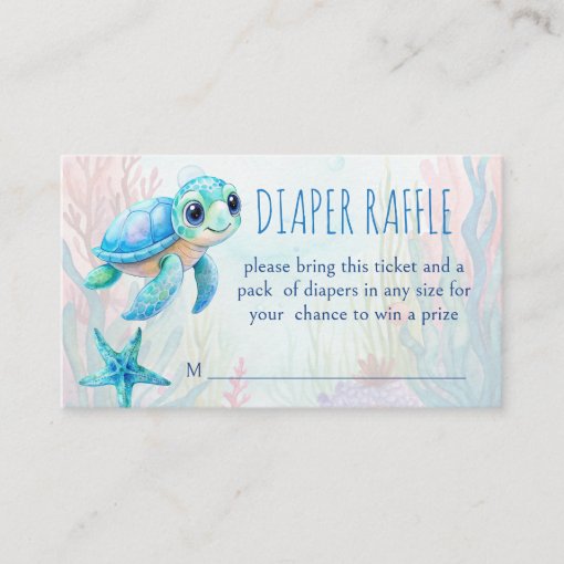 Under the sea cute turtle aqua blue diaper raffle enclosure card | Zazzle