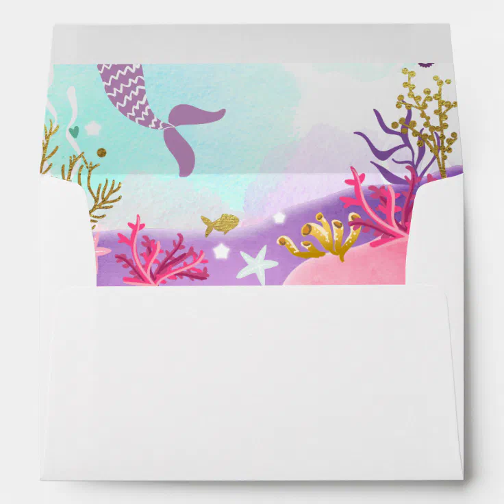 Under The Sea Envelope Mermaid Pink Gold Purple | Zazzle