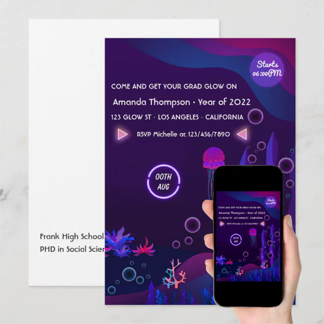 Under the Sea Glow Graduation Party Invitation | Zazzle