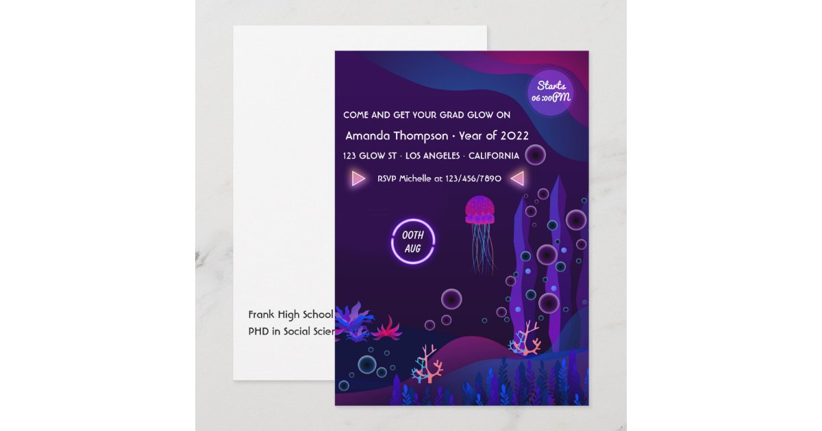 Under the Sea Glow Graduation Party Invitation | Zazzle