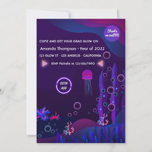 Under the Sea Glow Graduation Party Invitation | Zazzle