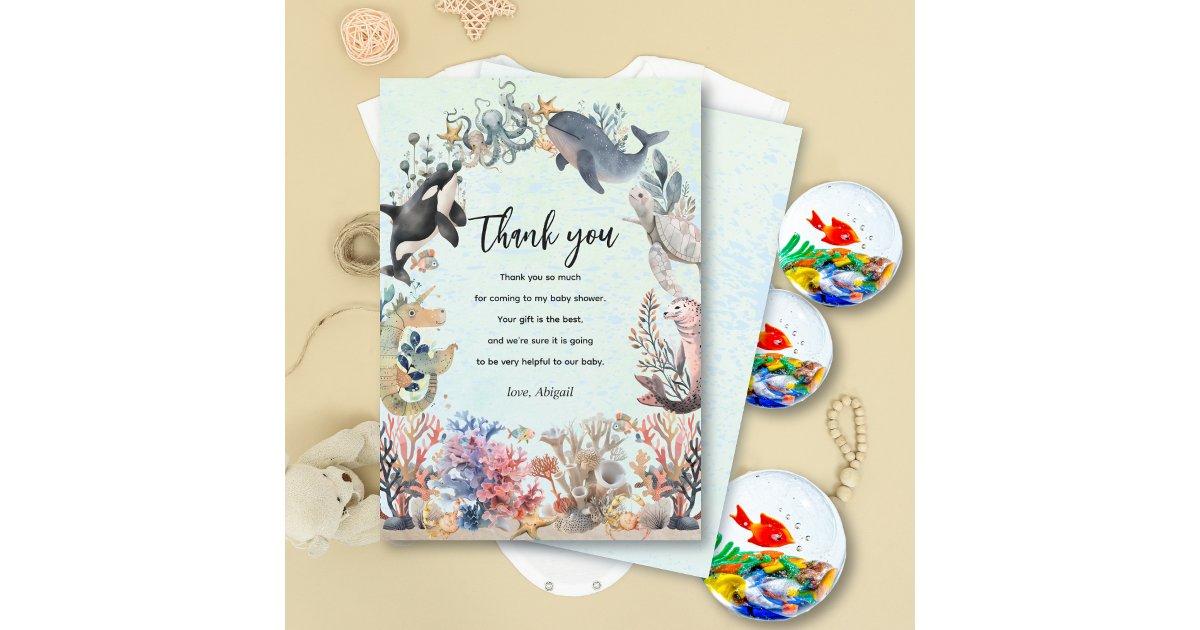 Under the sea marine life neutral Baby Shower Thank You Card | Zazzle
