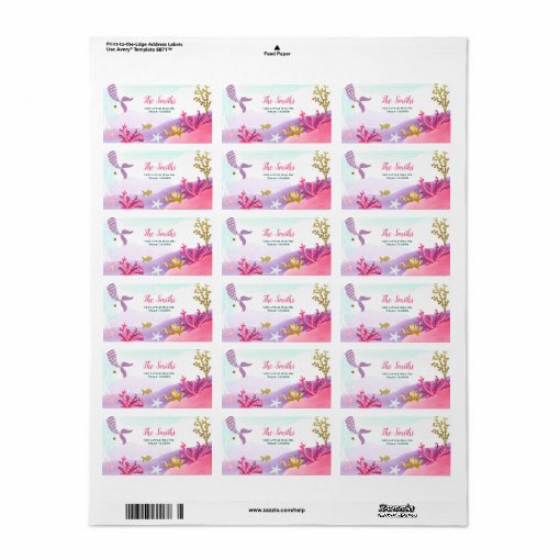 Under The Sea Mermaid Address Labels Pink Gold | Zazzle