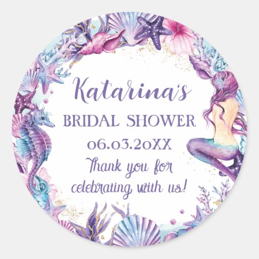 Under the Sea Mermaid Baby Shower Purple Turquoise Classic Round ...