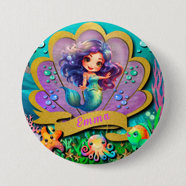 Under The Sea & Mermaid Birthday Girl Party Button | Zazzle